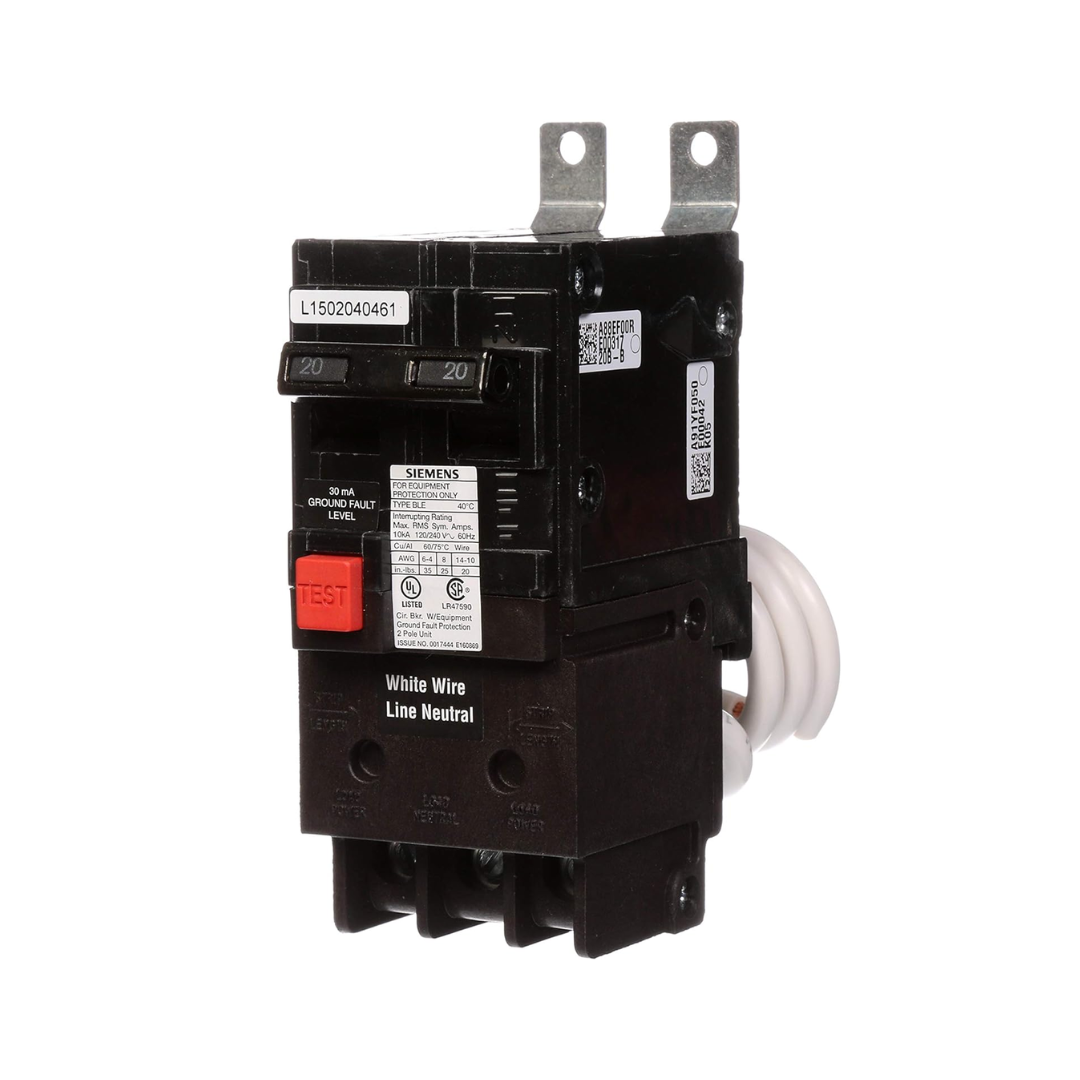 Siemens Bolt on 2 pole 20 amp equipment protection ground fault Circuit ...