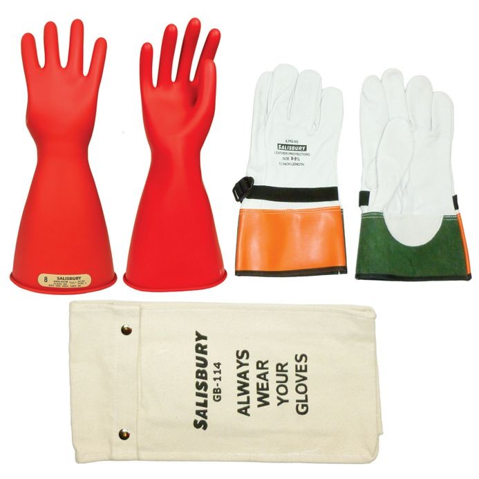 Salisbury Size 9-1/2, Class 00 Red Rubber Insulating Glove Kit GK0014R ...