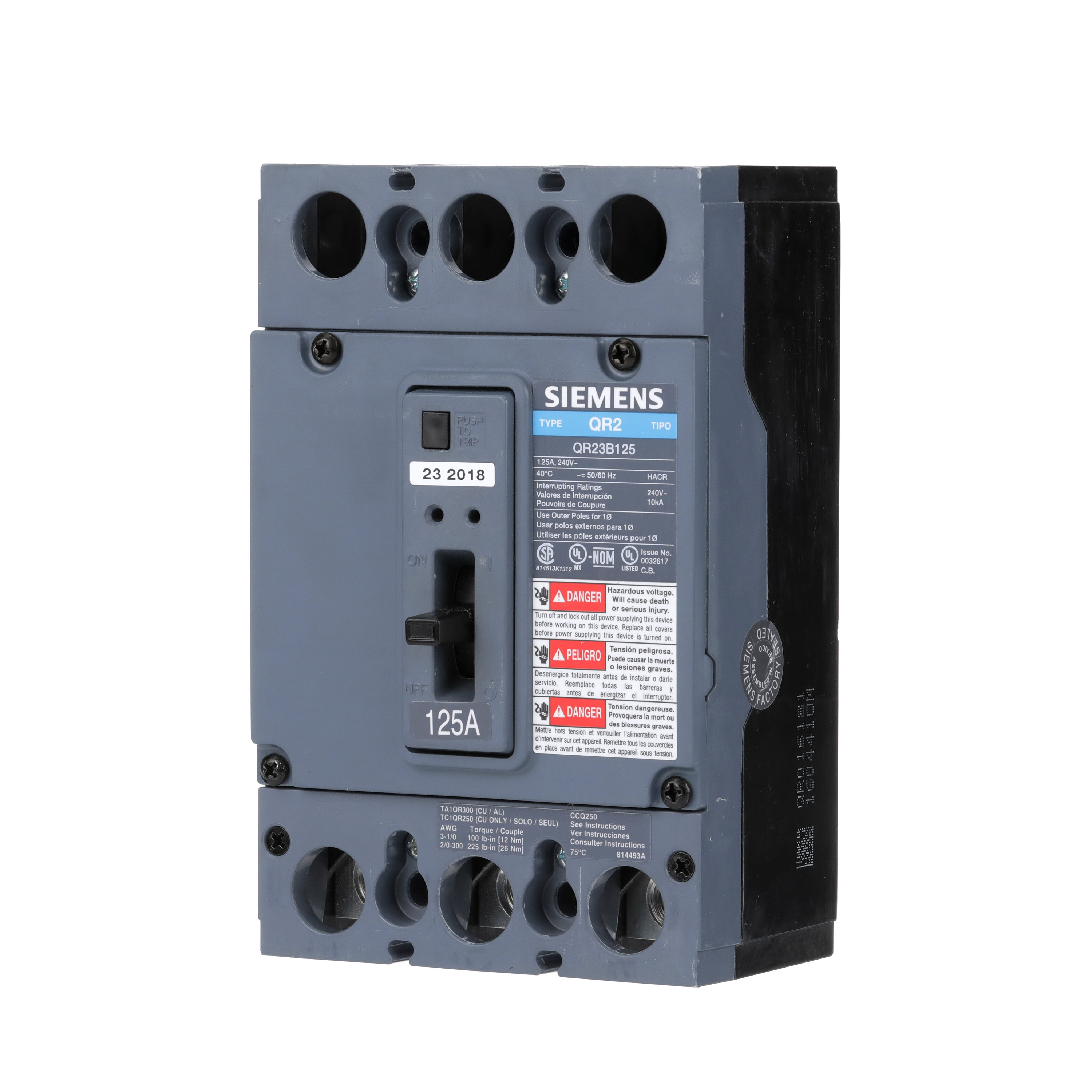 Siemens Bolt-On 125-Amp 3-Pole Molded Case Circuit Breaker QR22B125 ...