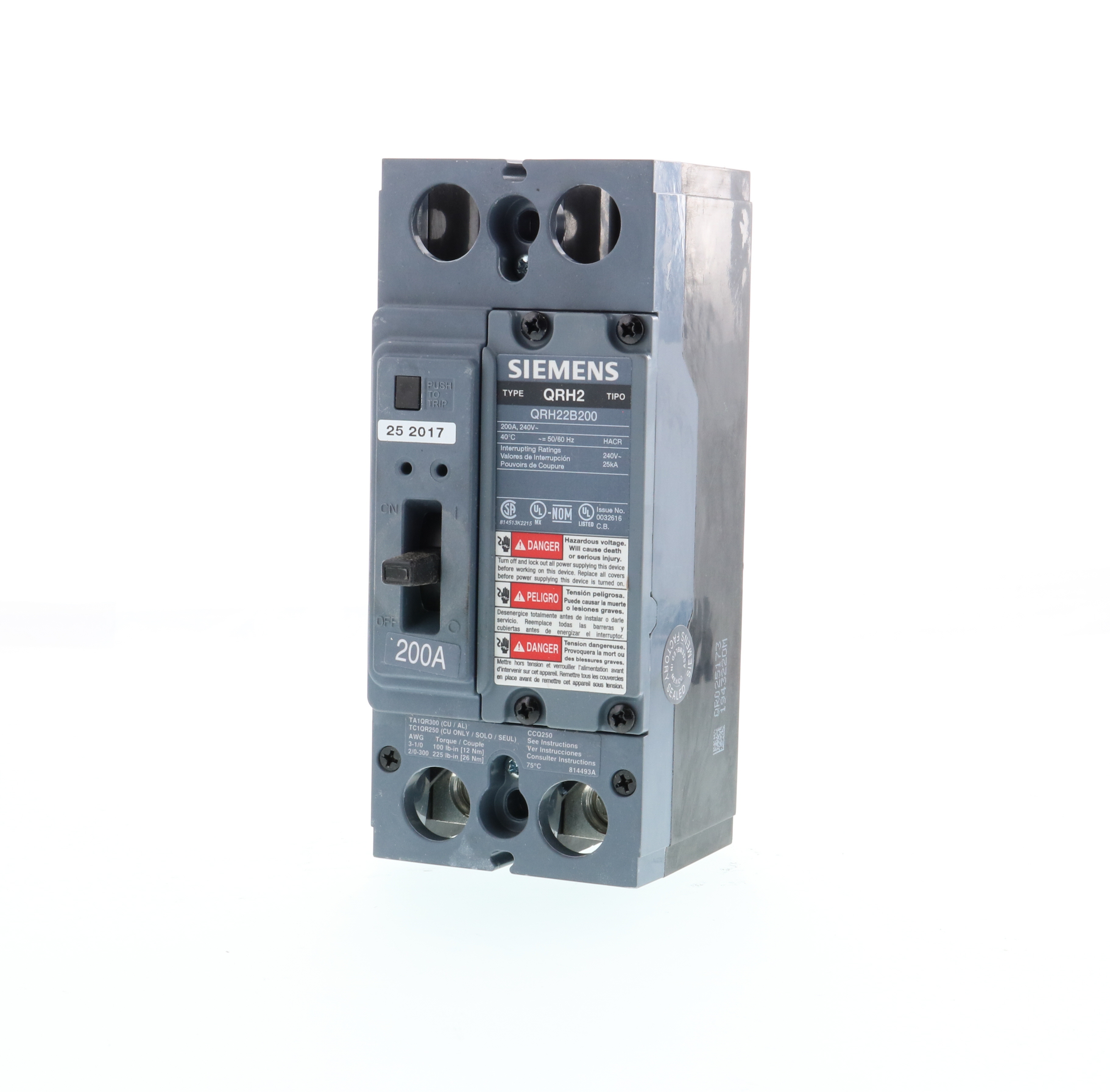 Siemens Bolt-On 225-Amp 2-Pole Molded Case Circuit Breaker QRH22B225 ...